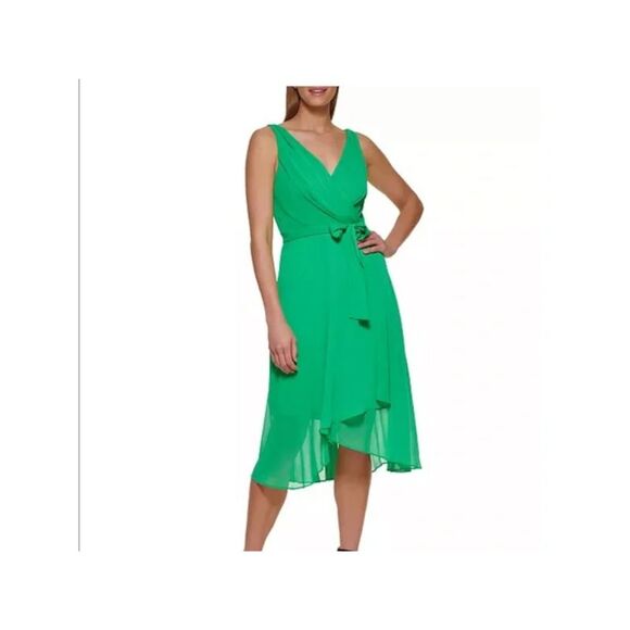 Dkny | Dresses | Dkny Womens Green Self Tie Waist Lined Hem Sleeveless ...